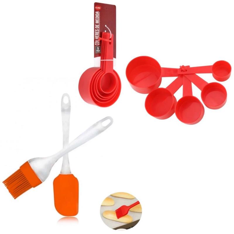 Kit Espatula e Pincel Culinario Silicone + 5 Colheres Medidoras ...