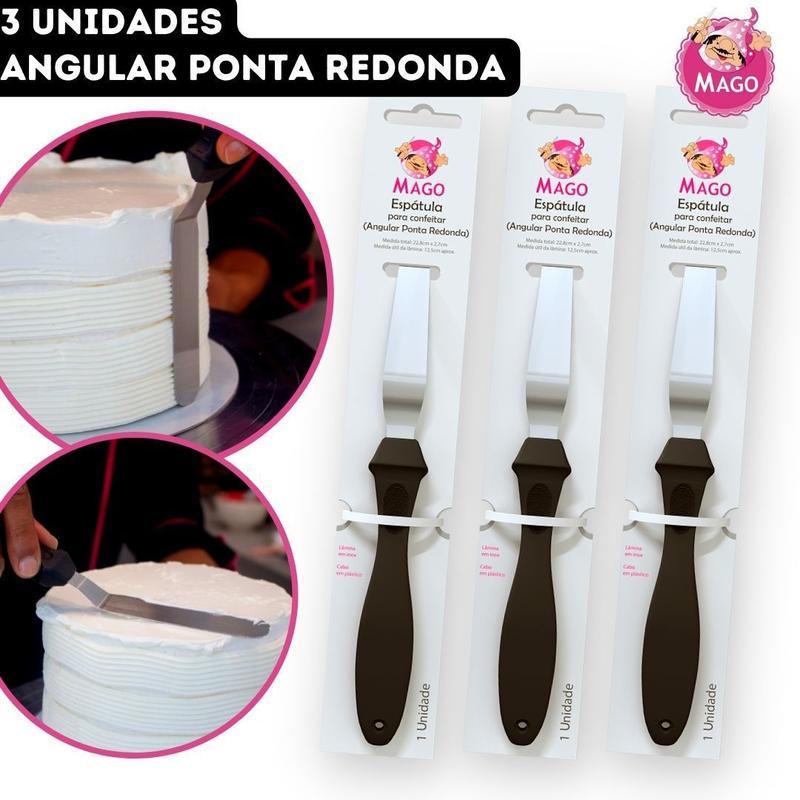 Kit Espátula para Confeitar Angular Ponta Redonda Aço Inox Ergonômica ...