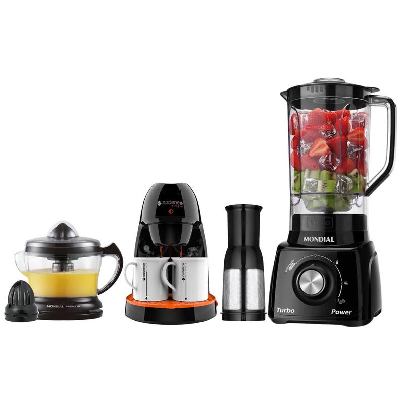 Kit Espremedor de Frutas Elétrico Black Inox Liquidificador Turbo Power ...