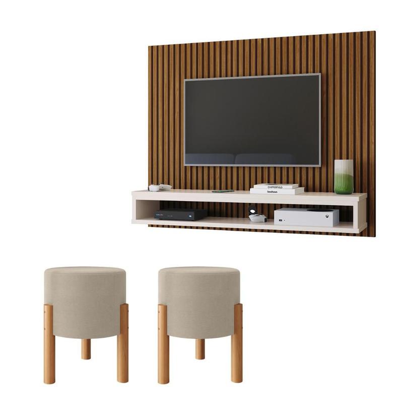 Kit Estante Painel Suspenso Cissa TV 50 Polegadas Nicho e 2 Puff ...