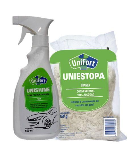 Kit estopa branca + cera polidora liquida - pump 500ml - UNIFORT - Cera ...