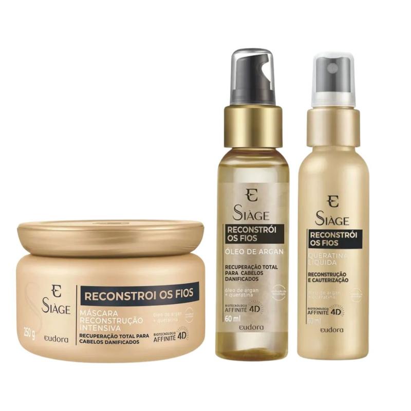 Kit Eudora Siàge Tratamento Capilar Argan Reconstrói os Fios - Kit de ...