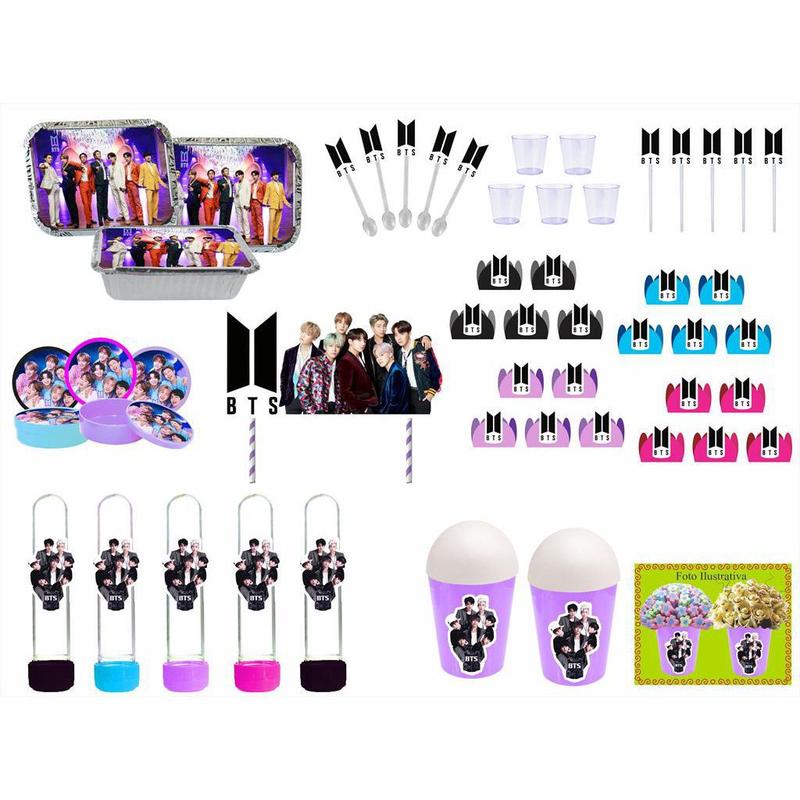 Kit Festa BTS colorido 113 peças (10 pessoas) marmita e vaso - Produto ...