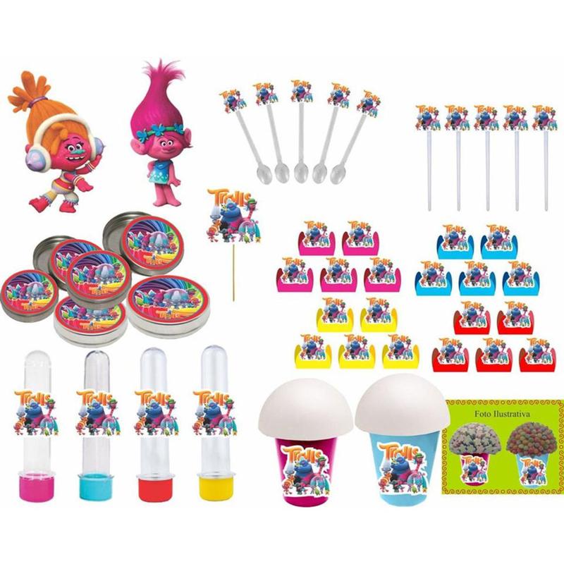 Kit festa Trolls 143 peças (20 pessoas) - Produto artesanal - Kit ...