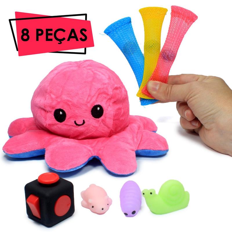 Kit Fidget Toys com 8 Peças ( Cube Cubo Clicker + Polvo de Pelúcia ...