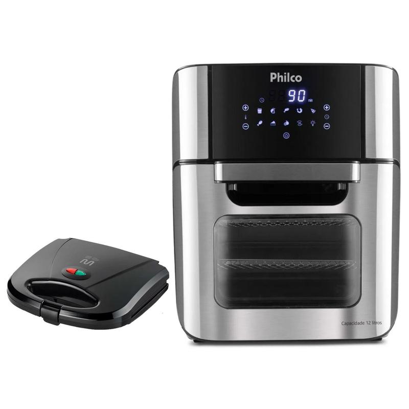 Kit Fritadeira Sem Óleo 12L Inox 4 Em 1 Elétrica 1800W Painel Digital ...