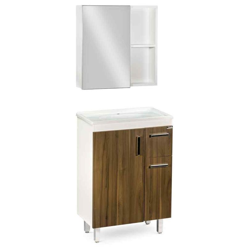 Kit Gabinete para Banheiro c/ Cuba e Espelheira Gouda 60x34cm Venturi ...