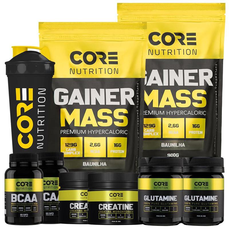 Kit Gainer 900g + Bcaa +Crea Plus+ Gluta + Coqueteleira Core - Core ...