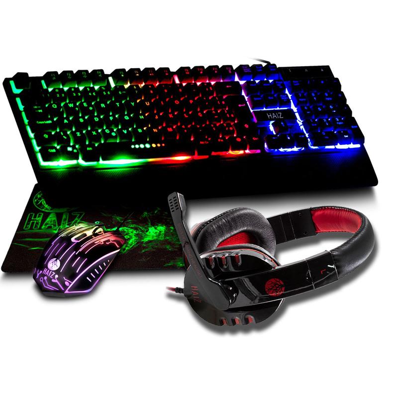 Kit Gamer Completo Haiz Teclado Mouse Fone Headset 5.1 Led Hz-26 - Kit ...