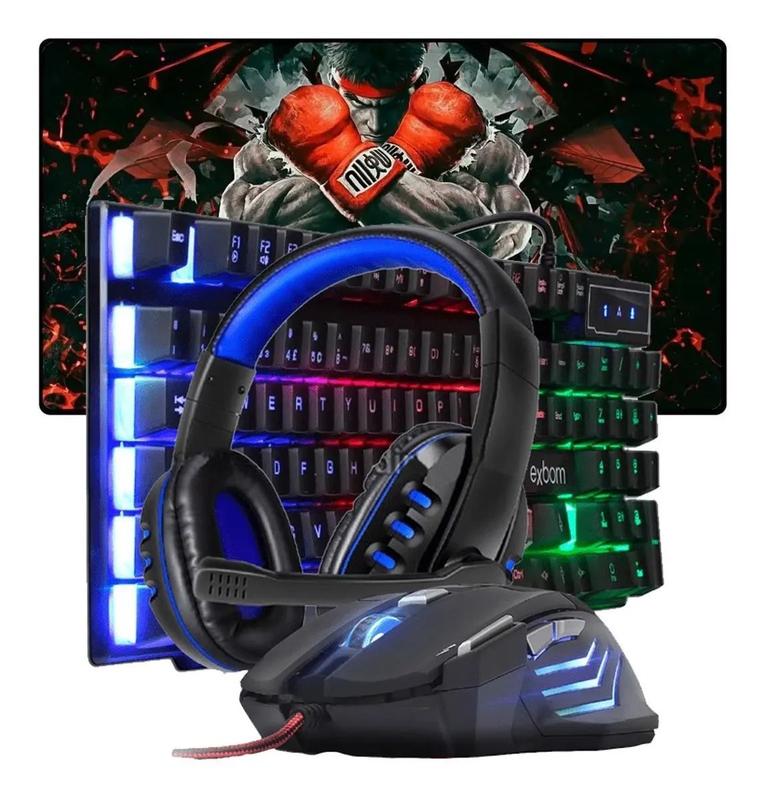Kit Gamer Completo Teclado Mouse Headset Mousepad Gigante - Exbom - Kit ...