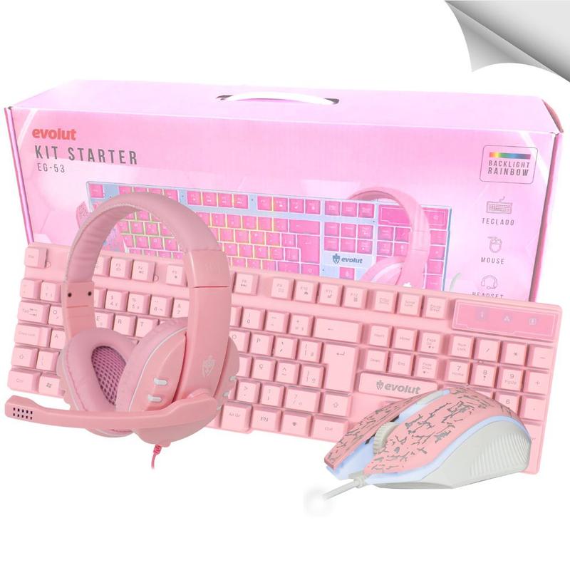 Kit Gamer Rosa Eg-53 Com Teclado E Mouse Rgb E Headset - Evolut - Kit ...