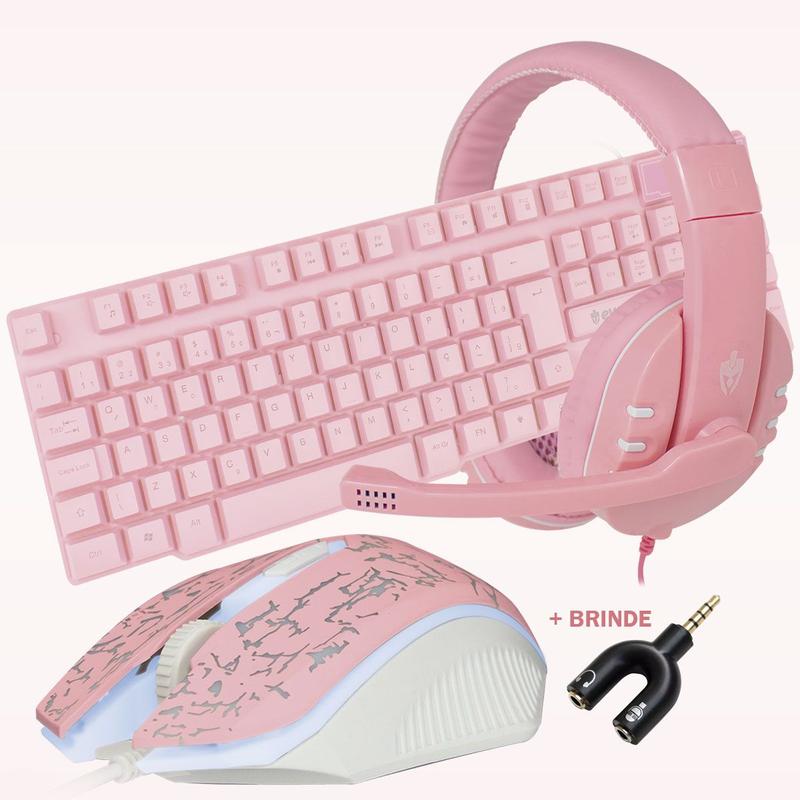 Kit Gamer Rosa Evolut Teclado Mouse e Fone Headset Original - Kit Gamer ...