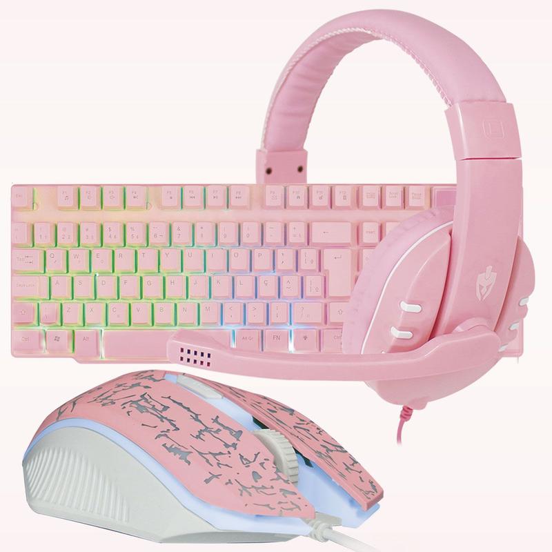 Kit Gamer Rosa Lindo Com Teclado Mouse Fone Edição Especial - Evolut ...