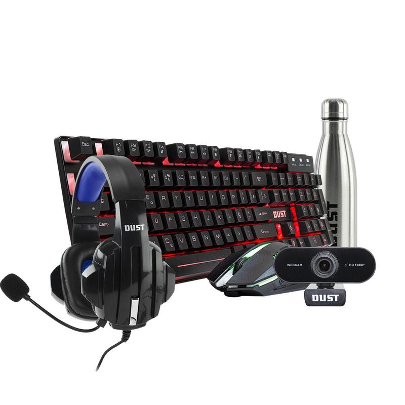 Kit Gamer Teclado Mouse Fone + Webcam e Garrafa Térmica Dust - Kit ...