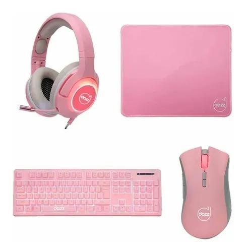 Kit Gamer Teclado Mouse Headset Rosa Dazz Série M 4 em 1 USB ...
