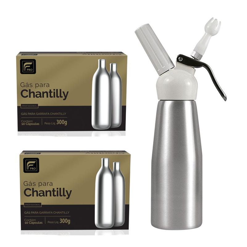 Kit Garrafa Sifão para Chantilly FPro 500ml com 20 Ampolas de N20 - Garrafa de Chantilly ...