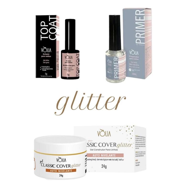 Kit Gel Classic Cover Glitter Vòlia + Primer + Top Coat - Maquiagem ...