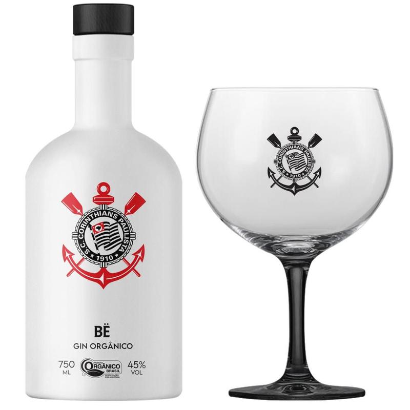 Kit Gin BË Corinthians Garrafa Branca 750 ml com taça - GIN BË ORGÂNICO ...