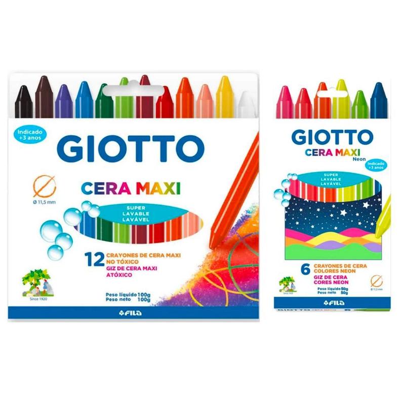 Kit Giz de Cera Jumbo Escolar 12 Cores Básicas + 6 Neon GIOTTO - Giz de Cera - Magazine Luiza