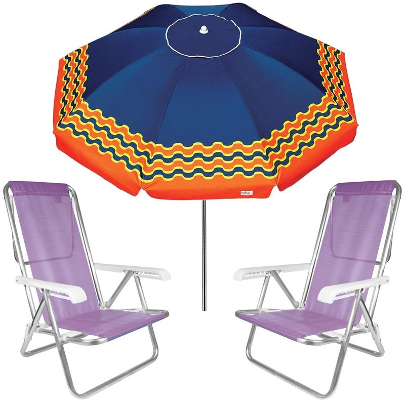Kit Guarda Sol 2,4m Articulado Ibiza Azul Marinho Cadeira 8 Posições ...
