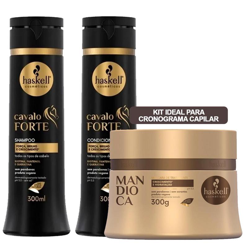 Kit Haskell Cavalo Forte 300ml + Máscara Mandioca 300g - Melhor Cronograma Capilar - Kit de ...