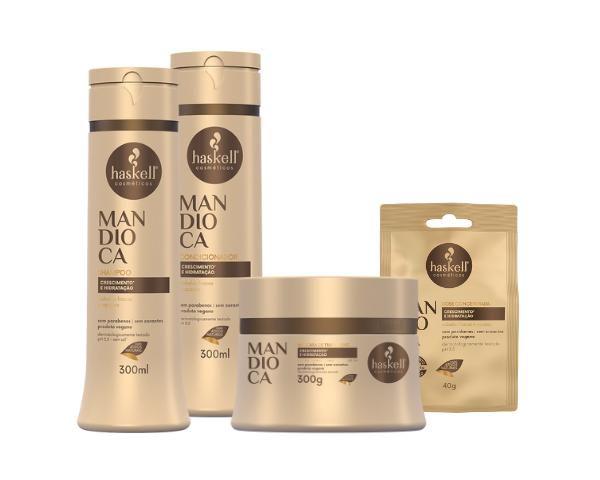 Kit Haskell Mandioca Shampoo 300ml, Máscara 300g, Dose concentrada 40gr, Cond 300ml (4 produtos ...