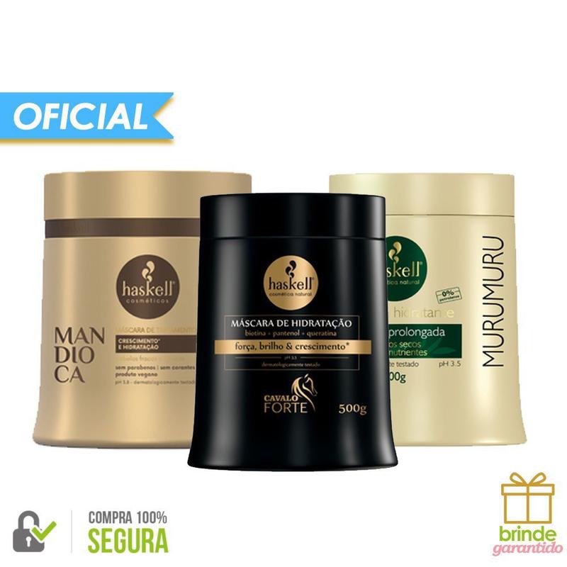Kit Haskell Máscaras Cavalo Forte, Mandioca e Murumuru 500g Cronograma Capilar - Máscara Capilar ...