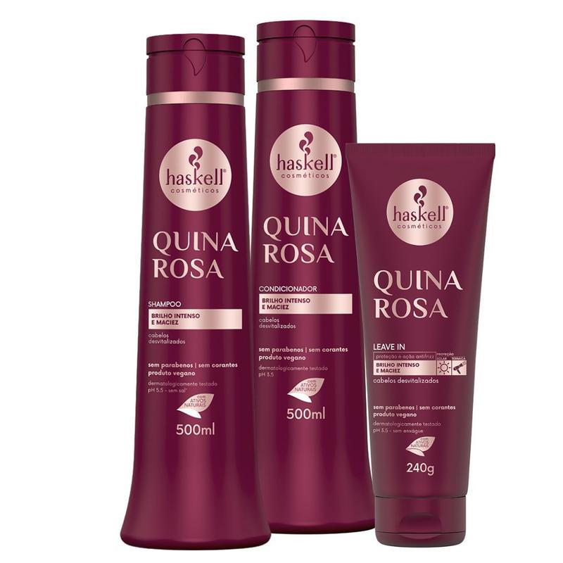 Kit Haskell Quina Rosa Shampoo + Condicionador e Leave in (M) - Leave in Capilar - Magazine Luiza