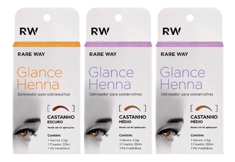 Kit Henna Glance Rare Way 2un Castanho Médio + 1un Castanho Escuro ...