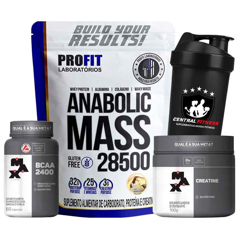 Kit Hipertrofia Anabolic Mass Baunilha 3kg + Bcaa & Creatina Max ...