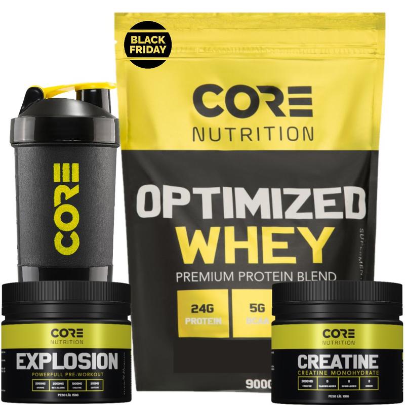 Kit Hipertrofia - Whey Protein + Creatina + Pré-treino + Coq - Core ...