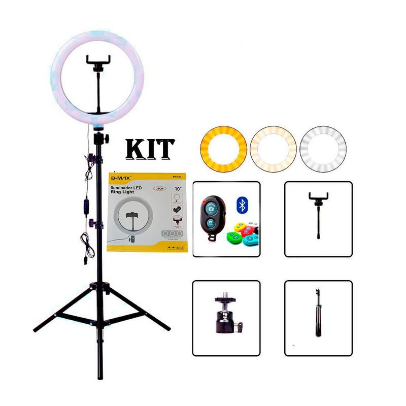 Kit Iluminador Ring Ligth Anel Luz 26cm Fotos Make Tripé 2.1 - ring light com tripé - Luz de ...