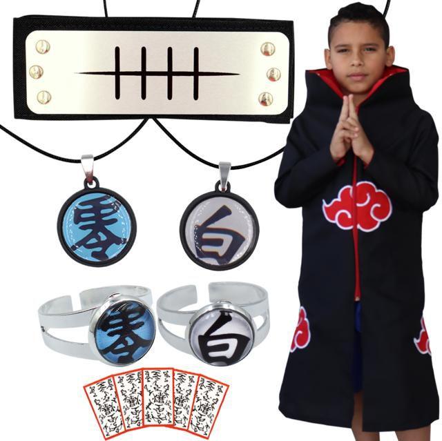 Kit Infantil Akatsuki Manto + Colar Anel Pain Konan +Bandana - Naruto ...