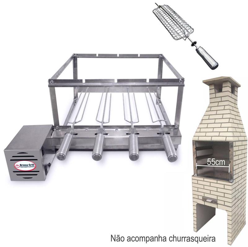 Kit Inox Giratório Gira 4 Espetos Esquerdo para Churrasqueira Pré ...