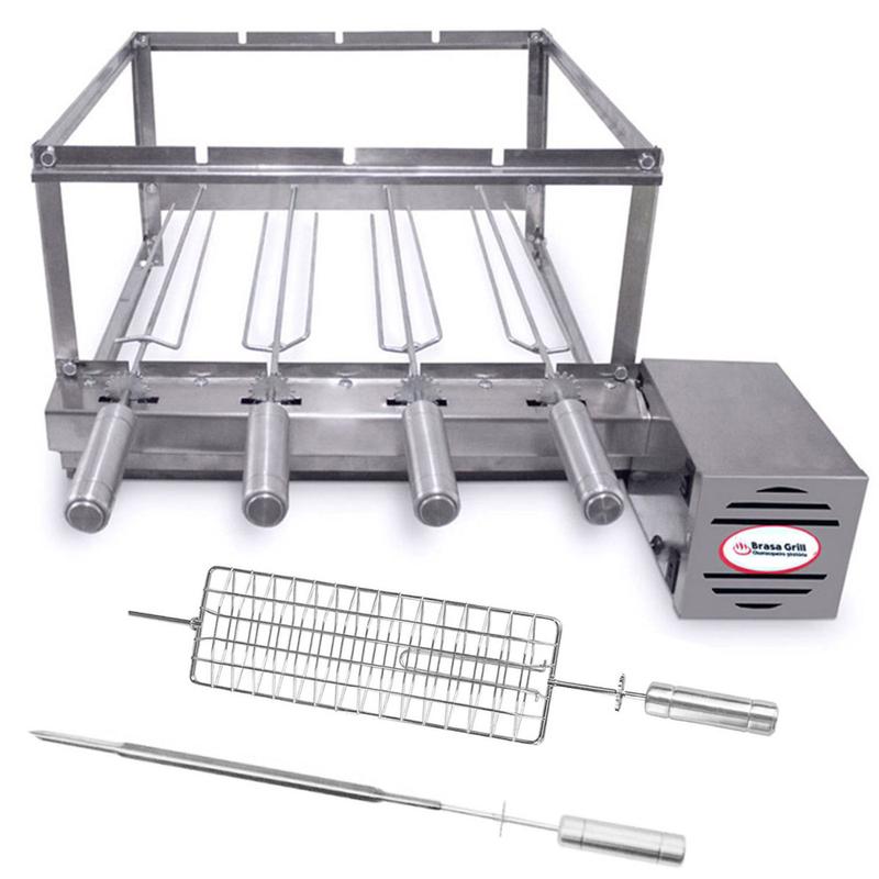 Kit Inox Grill Churrasqueira Giratória Elétrica 4 Espetos + Espeto ...