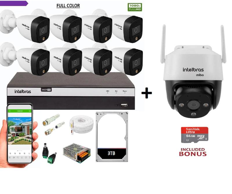 Kit Intelbras 9 Camera Full Color Dvr Mhdx 3108 c/hd 3tb e Im7 360 ...