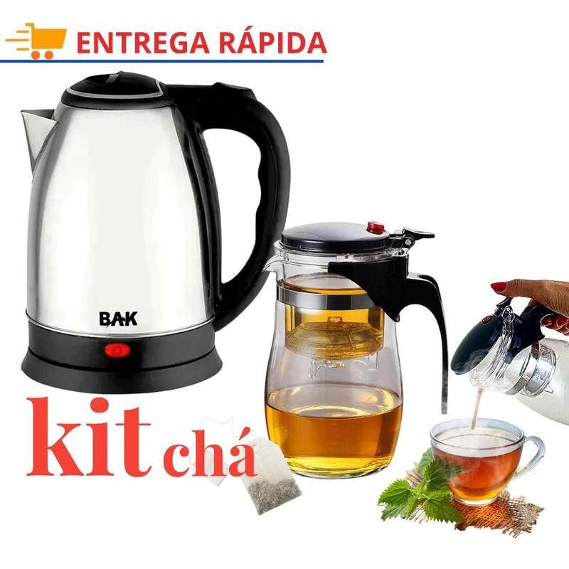 Kit Jarra de Vidro Borossilicato 750ml e Chaleira Elétrica 110v em Inox ...