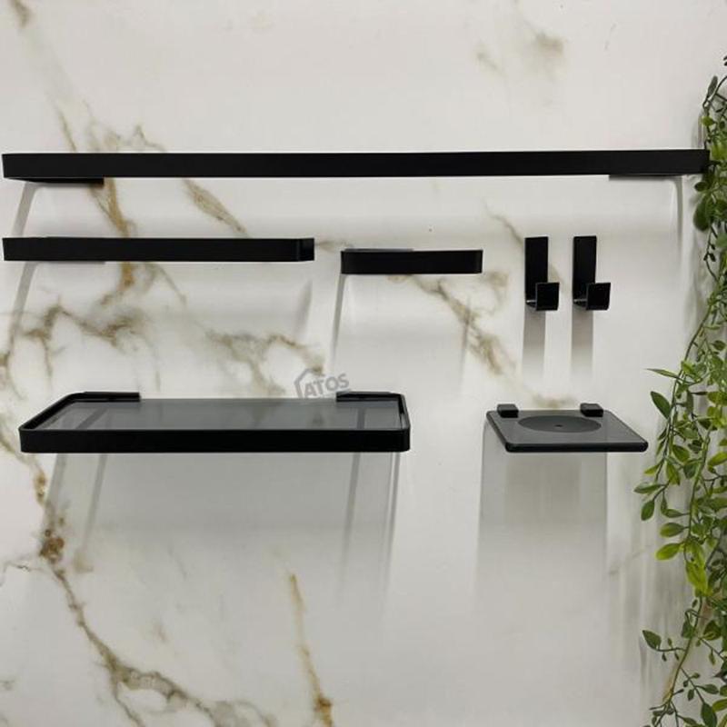 Kit Jogo Acessórios Para Banheiro 7 Peças Preto Fosco Fort Metais ...