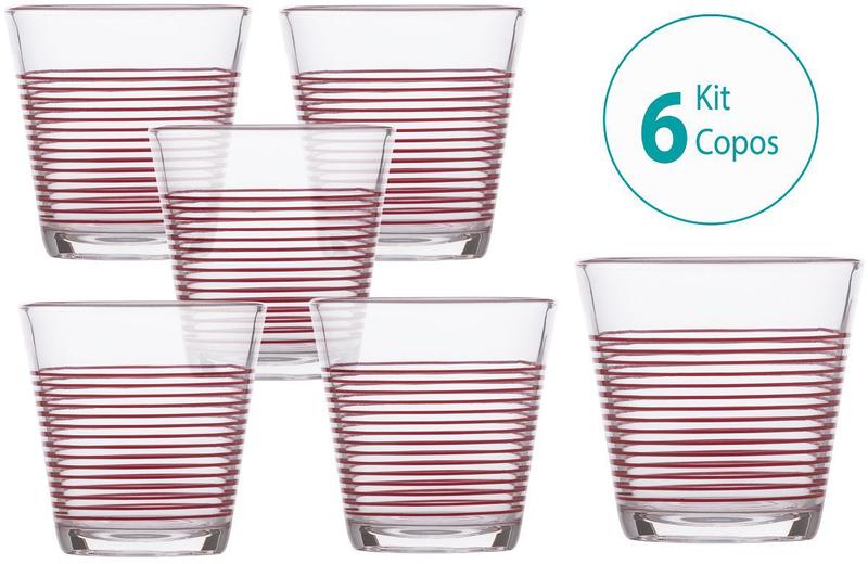 Kit Jogo Conjunto 6 Copos Vidro Fiesta 250ml Decorado Vermelho ...