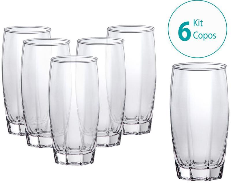 Kit Jogo Conjunto 6 Copos Vidro Florence 370ml Transparente - CASALINDA ...