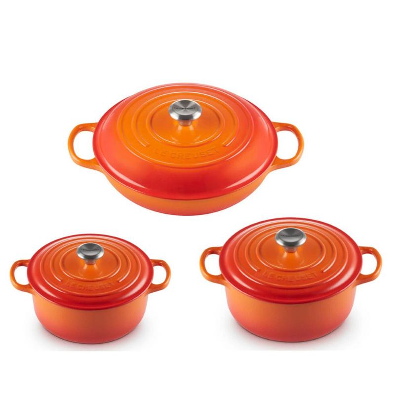 KIT JOGO DE 3 PANELAS LE CREUSET 1 CAÇAROLA BUFFET + 2 REDONDAS ...