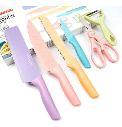 Kit Jogo De Facas Coloridas 6pcs Chef Cozinha Churras - Ry Kitchen ...