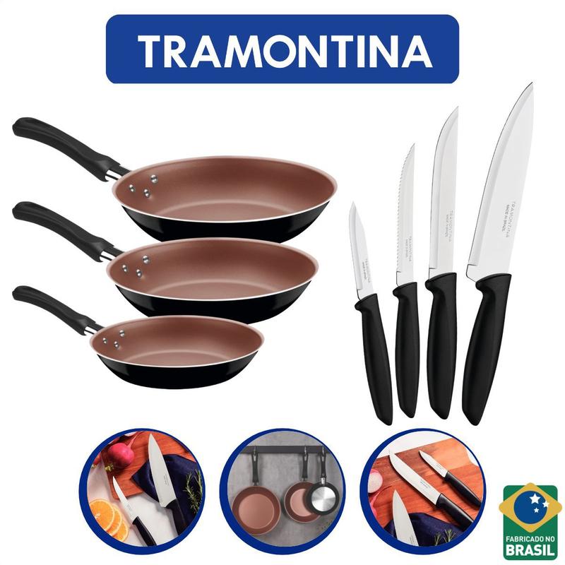 Kit Jogo de Facas com 3 Frigideiras Alumínio Antiaderentes - Jogo de ...