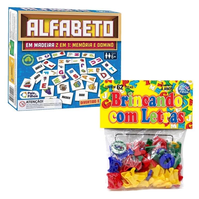 Kit Jogo Educativo Alfabeto 2x1 Dominó Memória + Kit Letras - Pais e ...