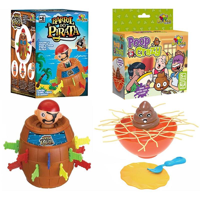 Kit Jogo Pula Pirata Barril + Jogo Coco No Macarrão Pega Vareta Poop ...