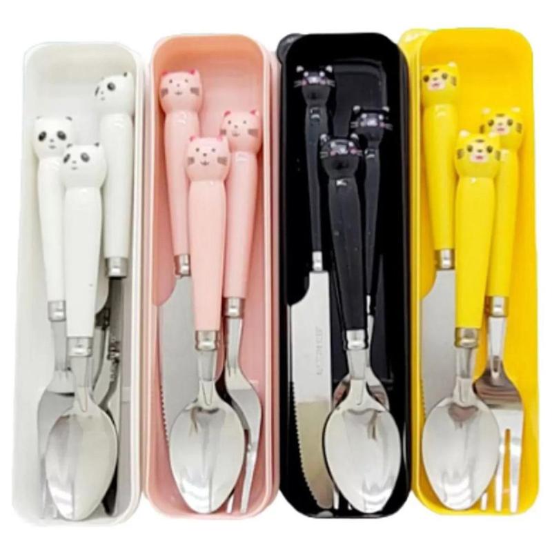 Kit Jogo Talheres Infantil Inox com 3 Peças Colher Garfo Faca e Estojo ...