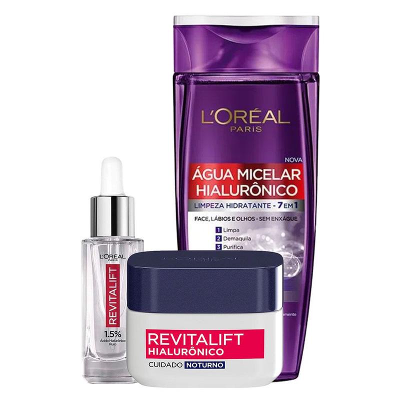 Kit L'Oréal Hialurônico Creme Anti-idade, Água Micelar e Sérum ...