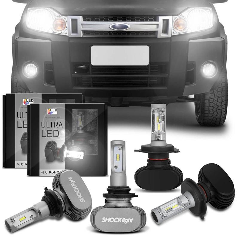 Kit Lâmpadas Ultra LED Ecosport 08 09 10 11 12 Farol Alto Baixo H4 e ...