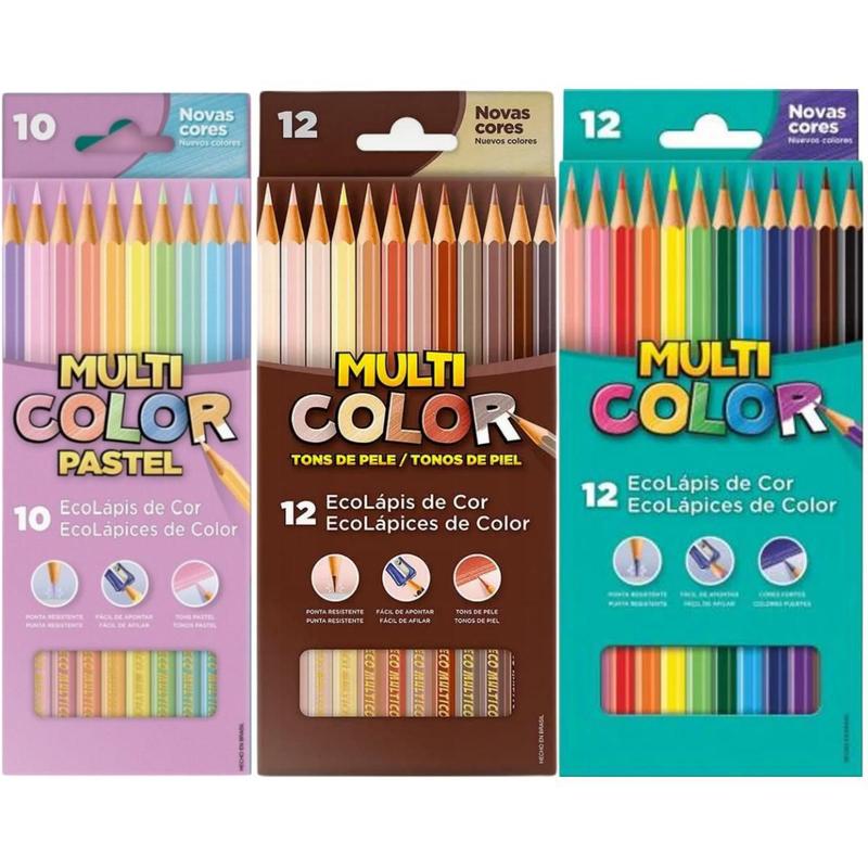 Kit lápis de cor 12 cores + tons de pele com 12 cores + tons pasteis ...