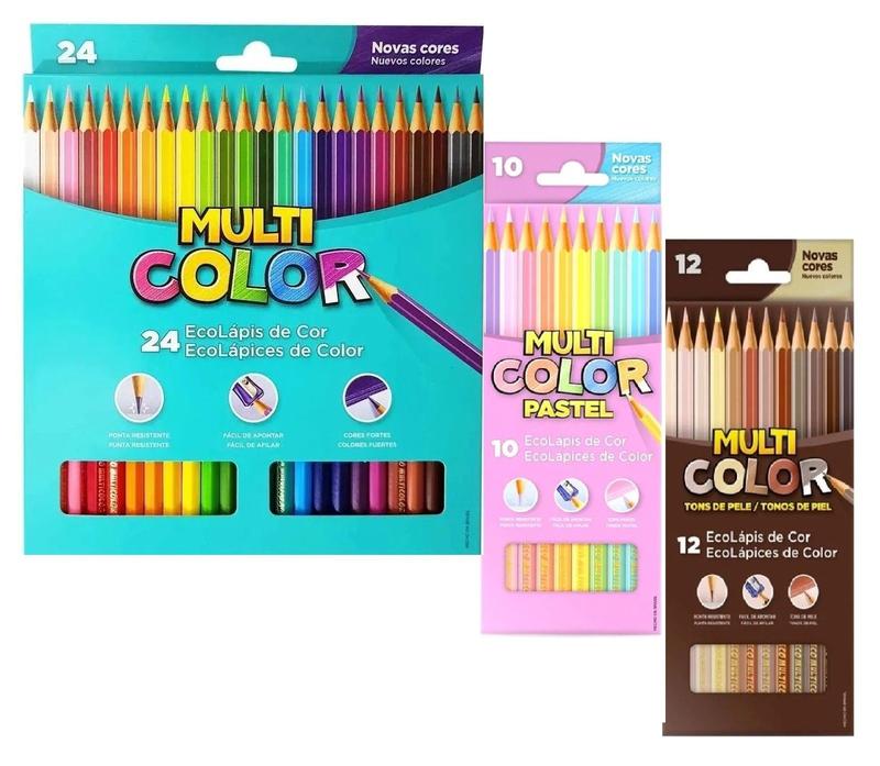 Kit Lápis De Cor Multicolor 24 Cores 12 Tons De Pele 10 Tons Pastel ...